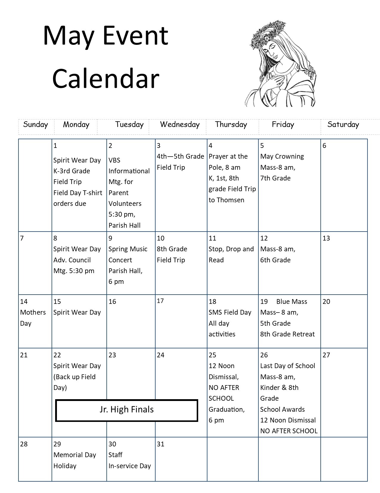 Activity Calendar - St. Mary's School - Gainesville, TX