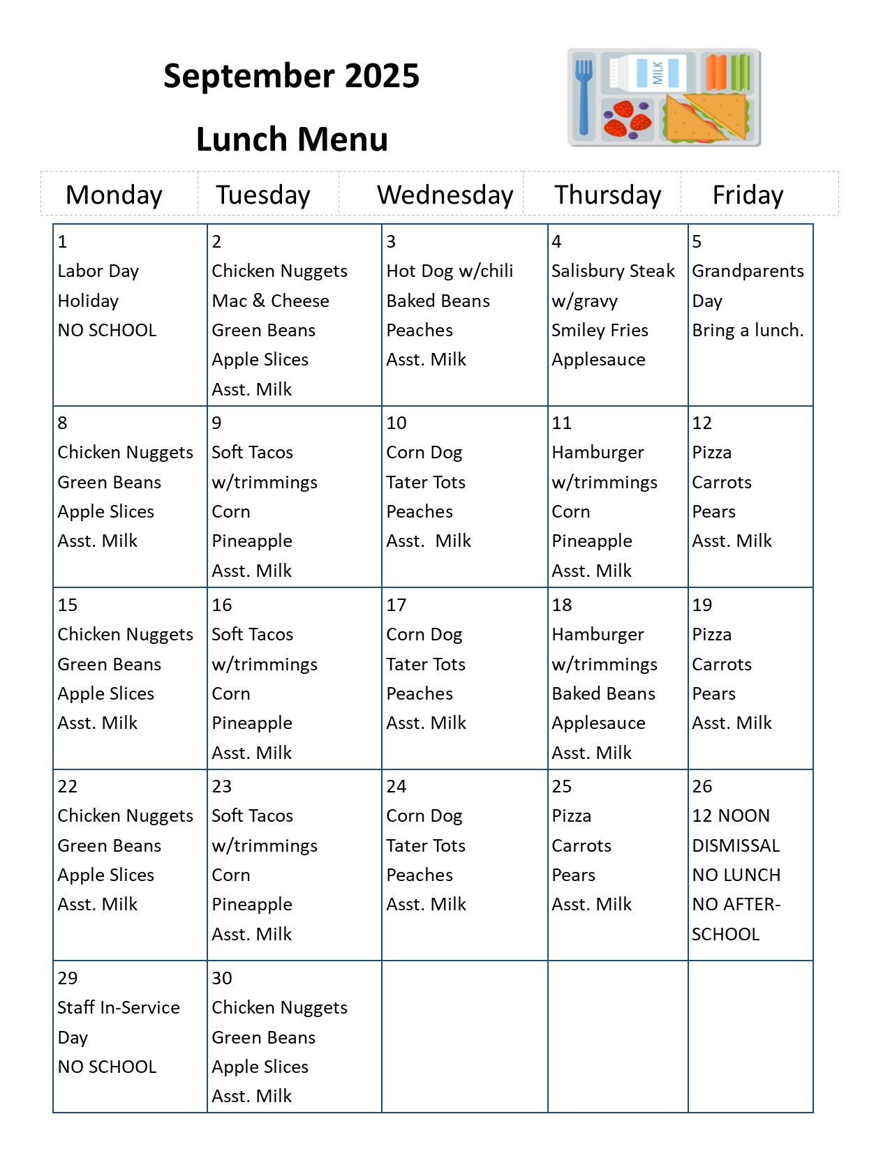 Lunch Calendar - St. Mary's School - Gainesville, TX