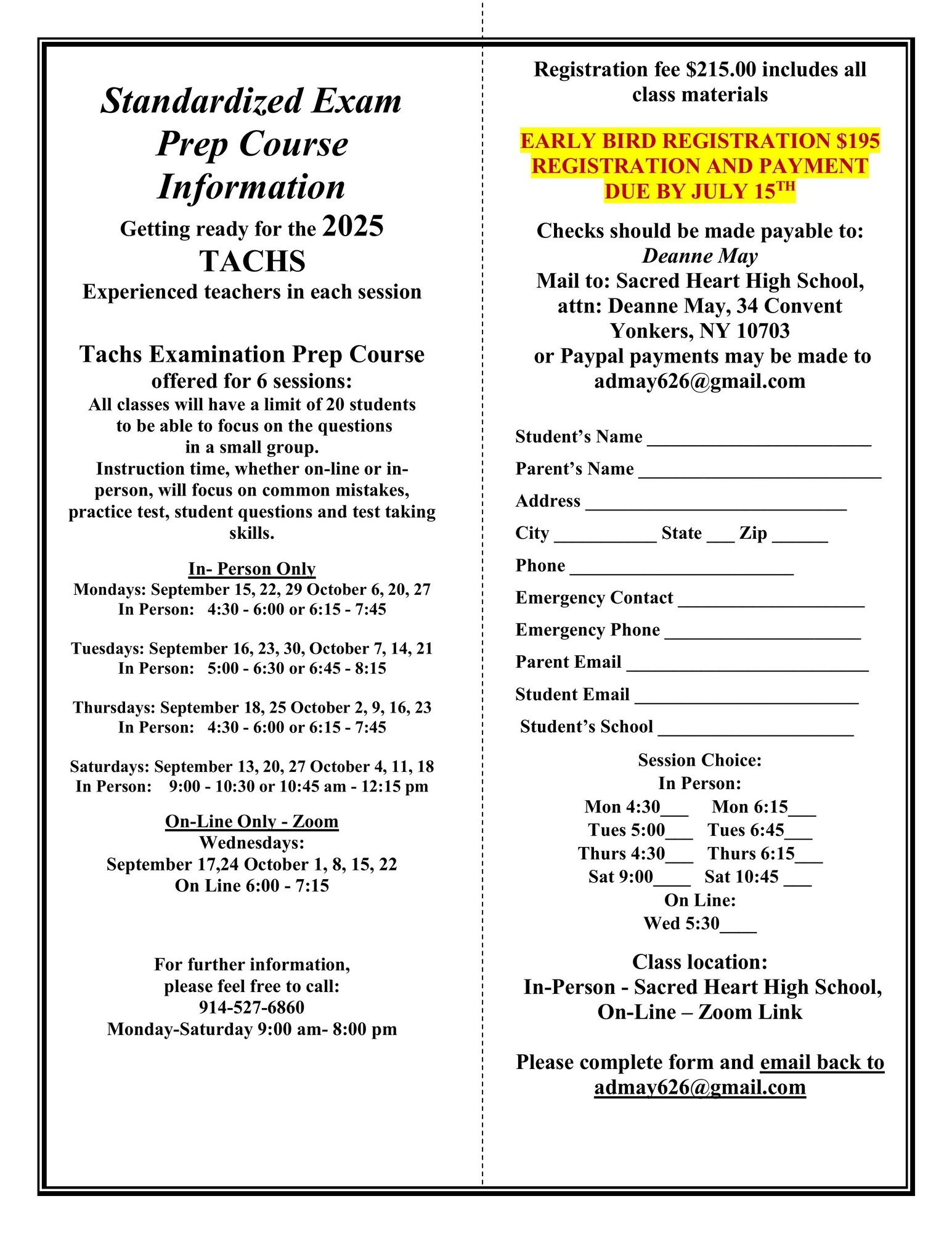 TACHS Information - Sacred Heart High School - Yonkers, NY