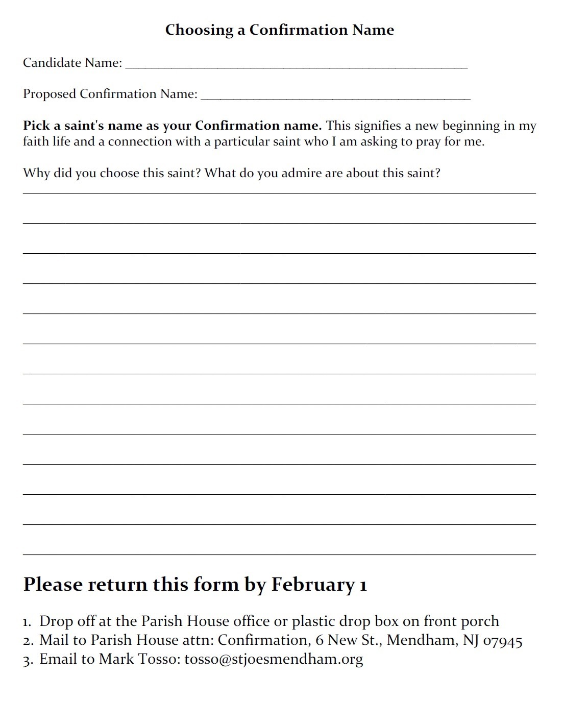 Confirmation - Grades 7 & 8 - St. Joseph - Mendham, NJ