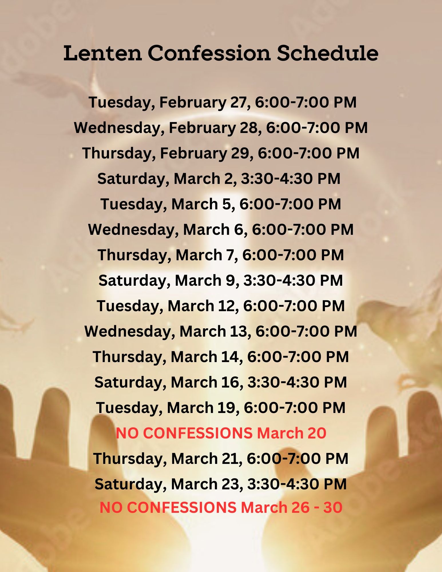 Confession Schedule | St. Vincent de Paul | Houston, TX