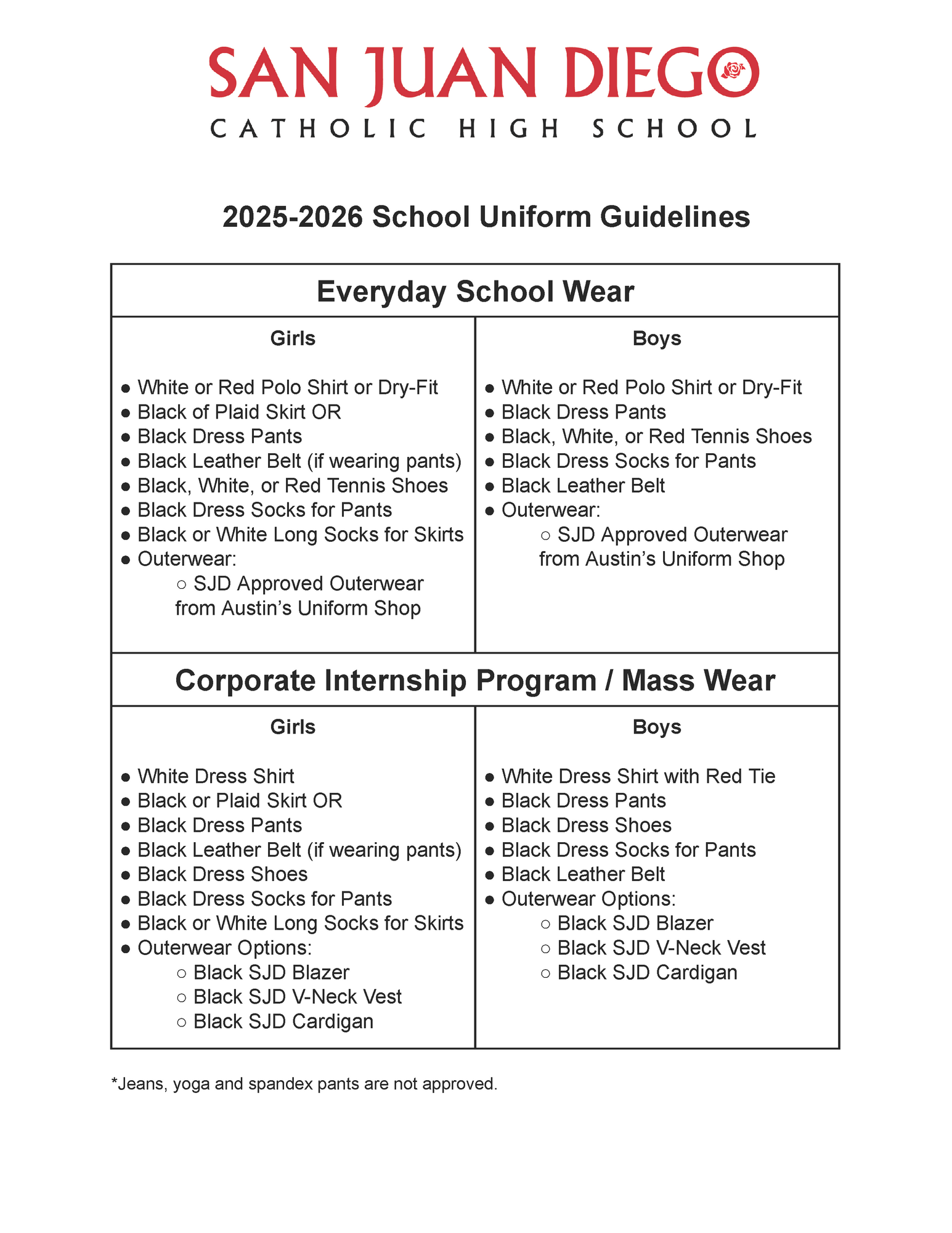 Student Uniform Guidelines | San Juan Diego Catholic High School ...