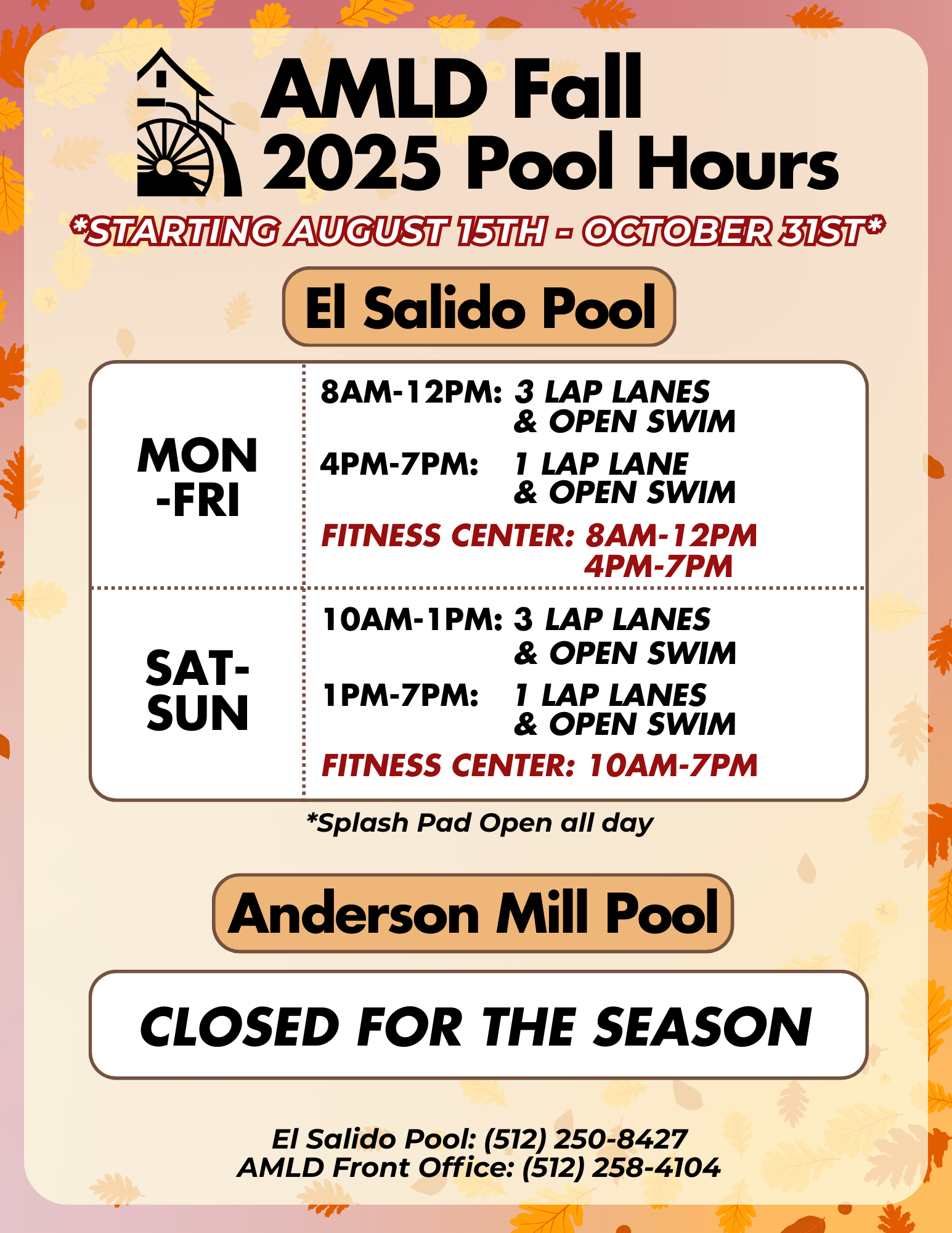 Anderson Mill Limited District | Aquatics & Fitness Center Hours ...