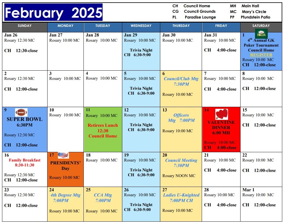 KofC Arlington 2473 | TWO Monthly Calendars (make sure to scroll down ...