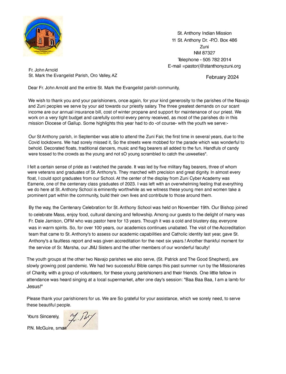 St. Mark the Evangelist | Thank you letters from Fr. McGuire @ St ...