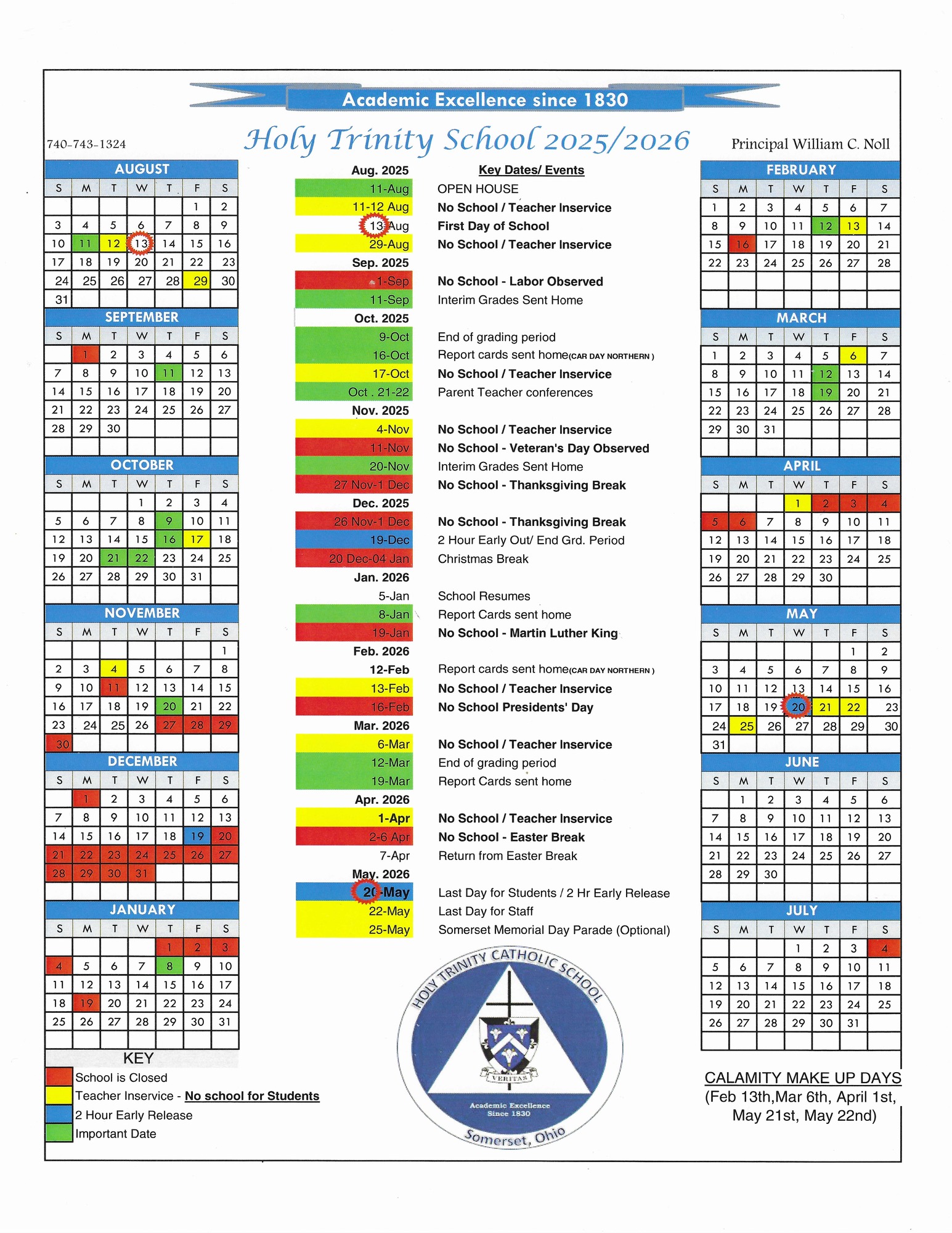 Calendar - Holy Trinity School - Somerset, OH