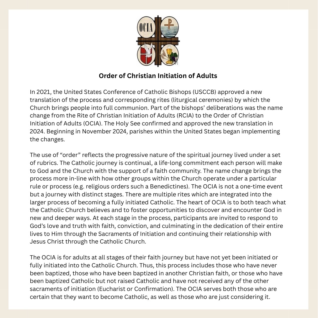 OCIA (Order of Christian Initiation of Adults, formerly RCIA) | St ...