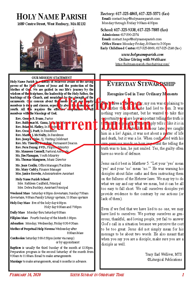 Bulletin - Holy Name Parish - West Roxbury, MA