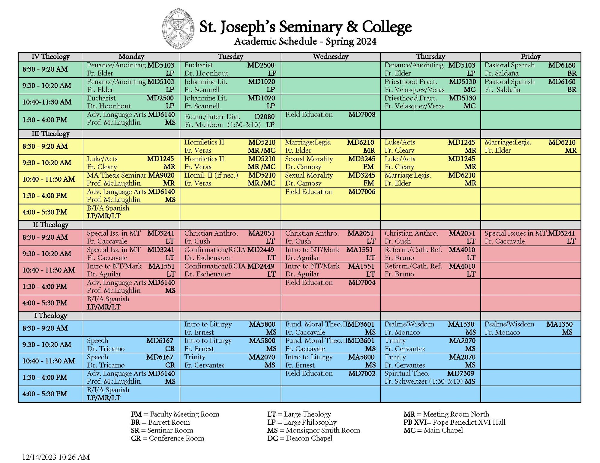 Academic Schedule - St. Joseph's Seminary & College - Yonkers, NY