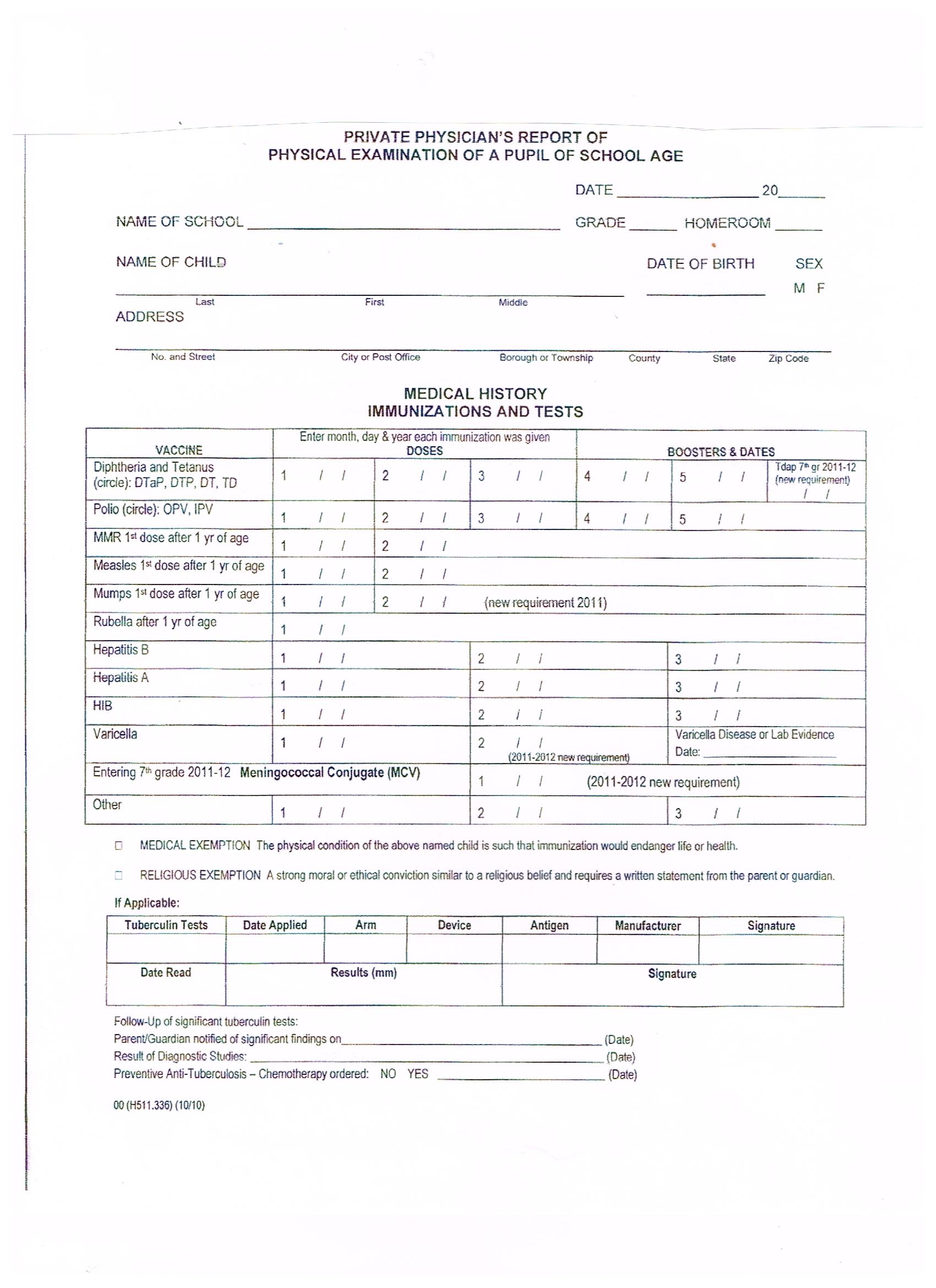 Medical and Dental Forms - St. Michael the Archangel - Levittown, PA