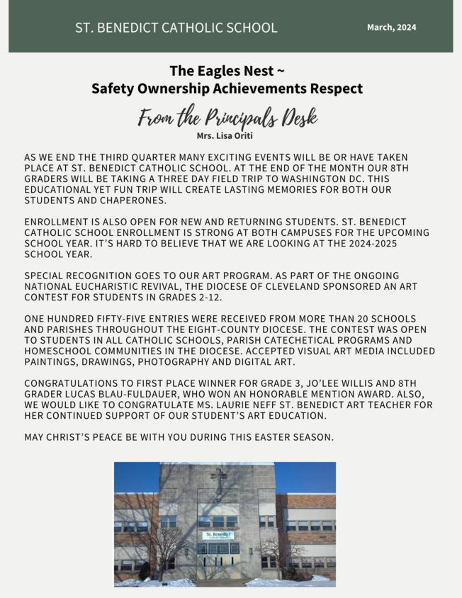 Wednesday Folder - St Benedict Catholic School - Garfield Heights, OH