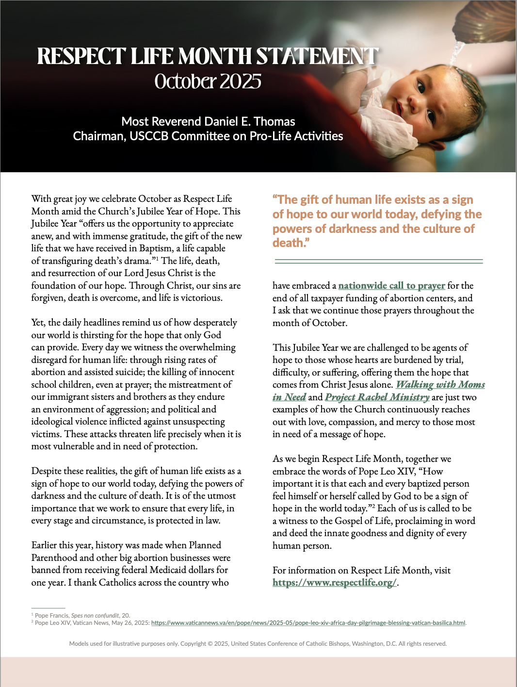 RESPECT LIFE MONTH STATEMENT - Our Lady Help of Christians - Waldorf, MD