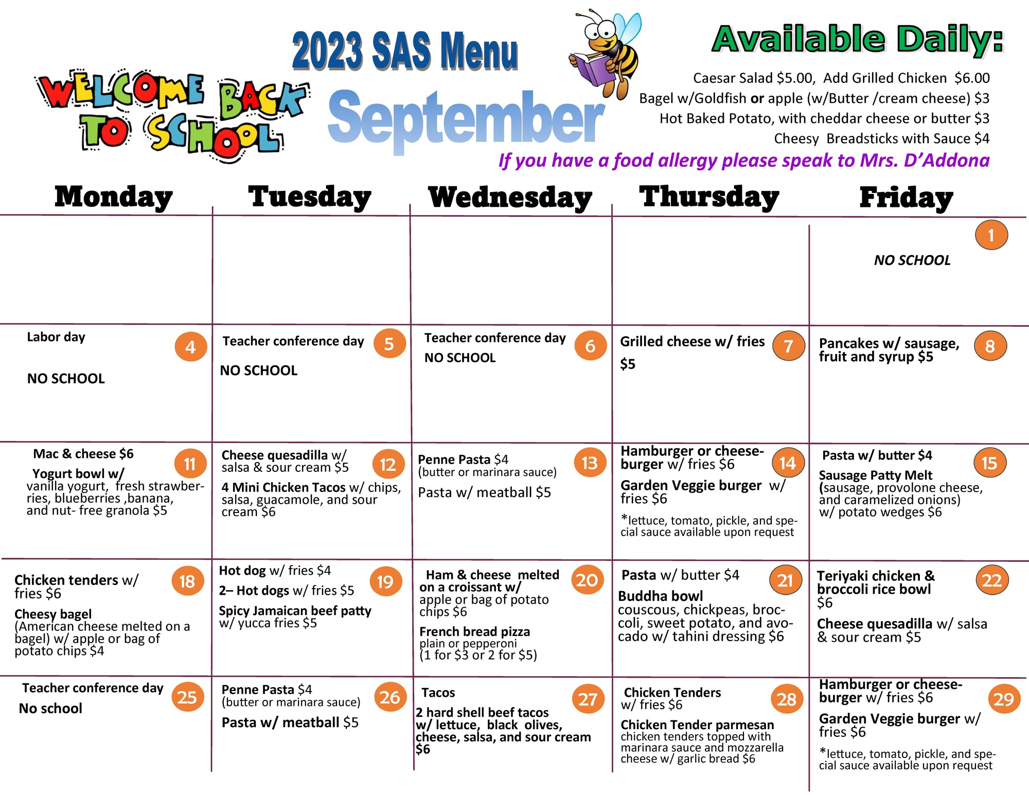 Lunch Menu - St. Augustine School - Ossining, NY