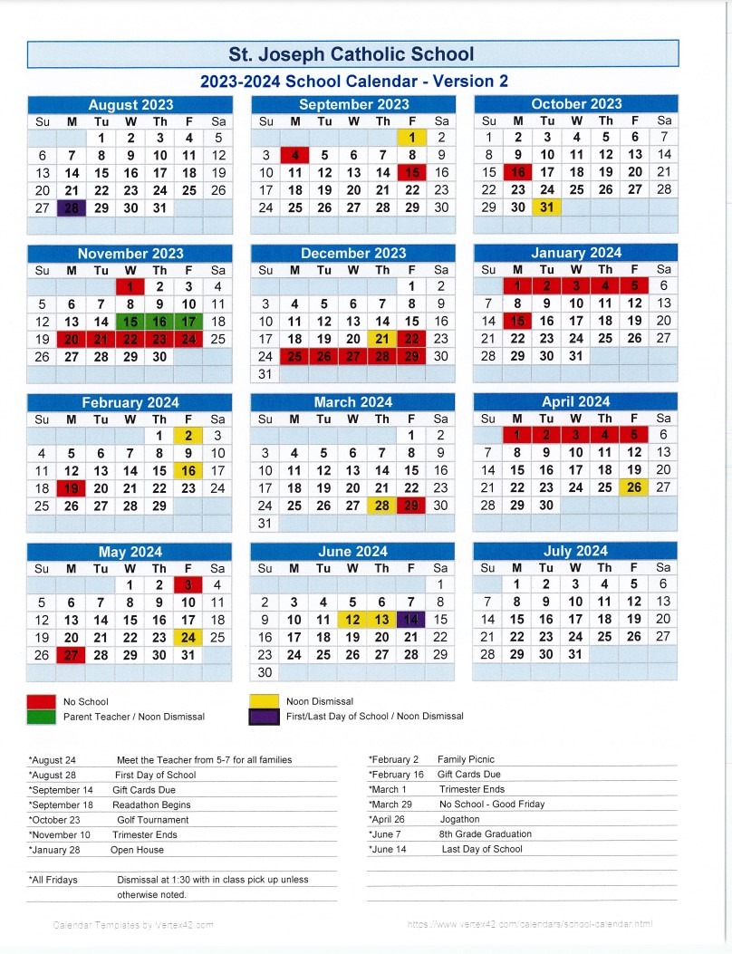 St. Joseph Catholic School :: School Calendar :: Placentia, CA