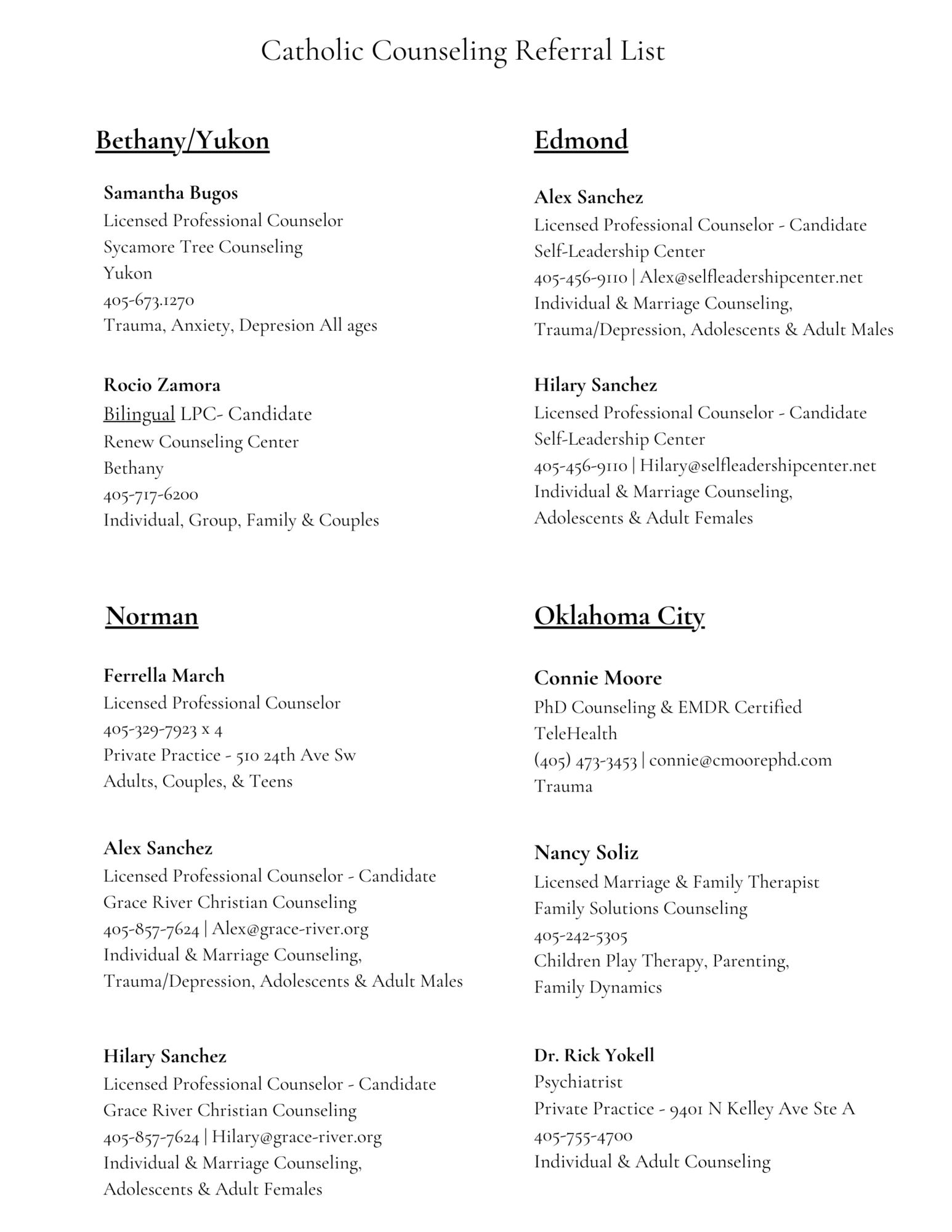 Catholic Counseling | Archdiocese of Oklahoma City | Oklahoma City, OK