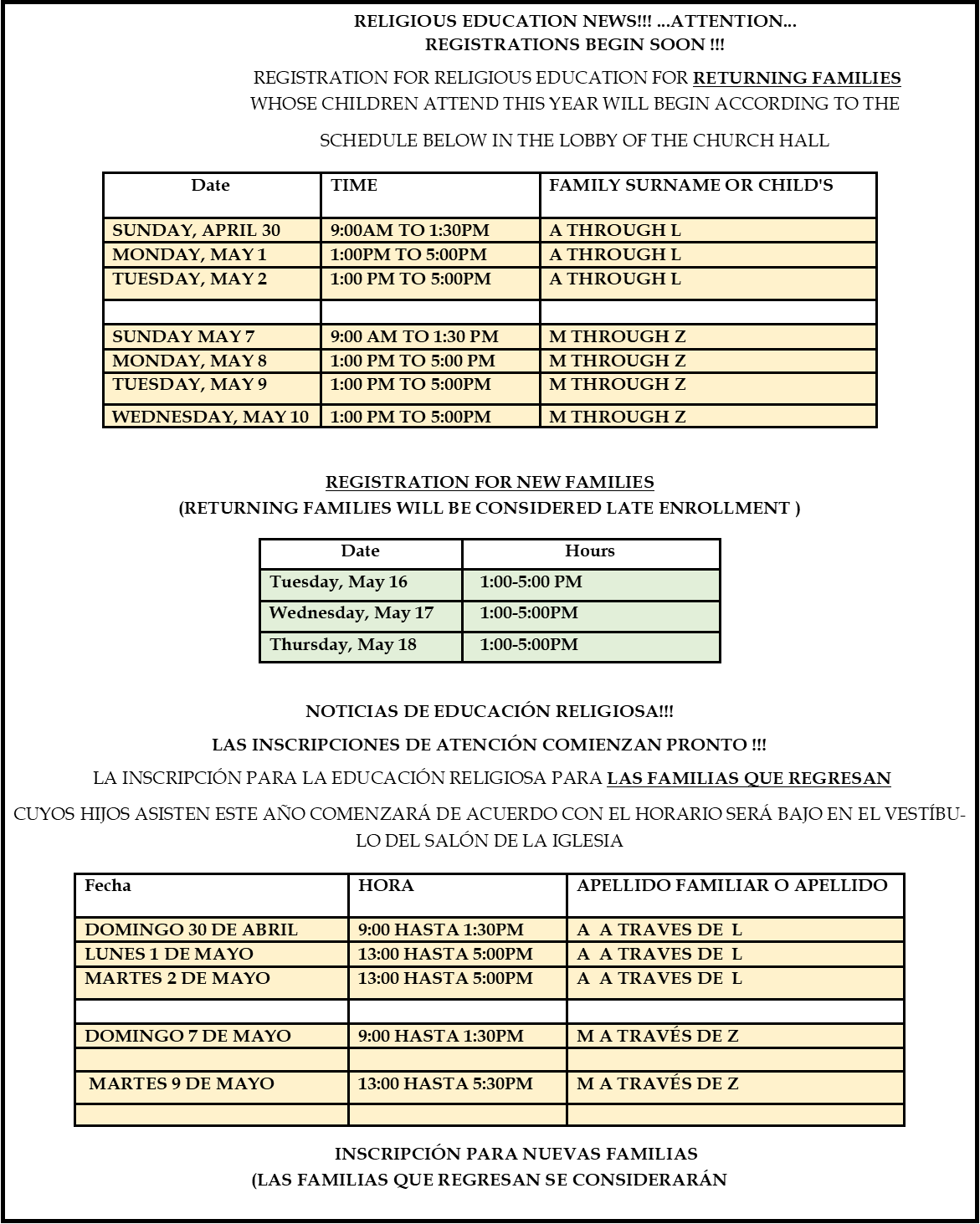 CCD Registration - Our Lady of Guadalupe Catholic Church - Fort Worth, TX