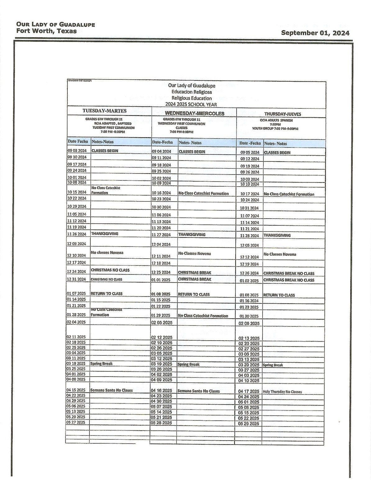 CCD-Catecismo - Our Lady of Guadalupe Catholic Church - Fort Worth, TX