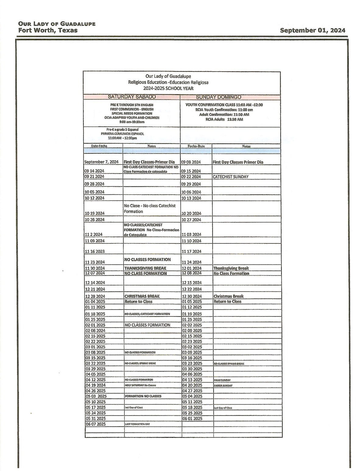 CCD-Catecismo - Our Lady of Guadalupe Catholic Church - Fort Worth, TX