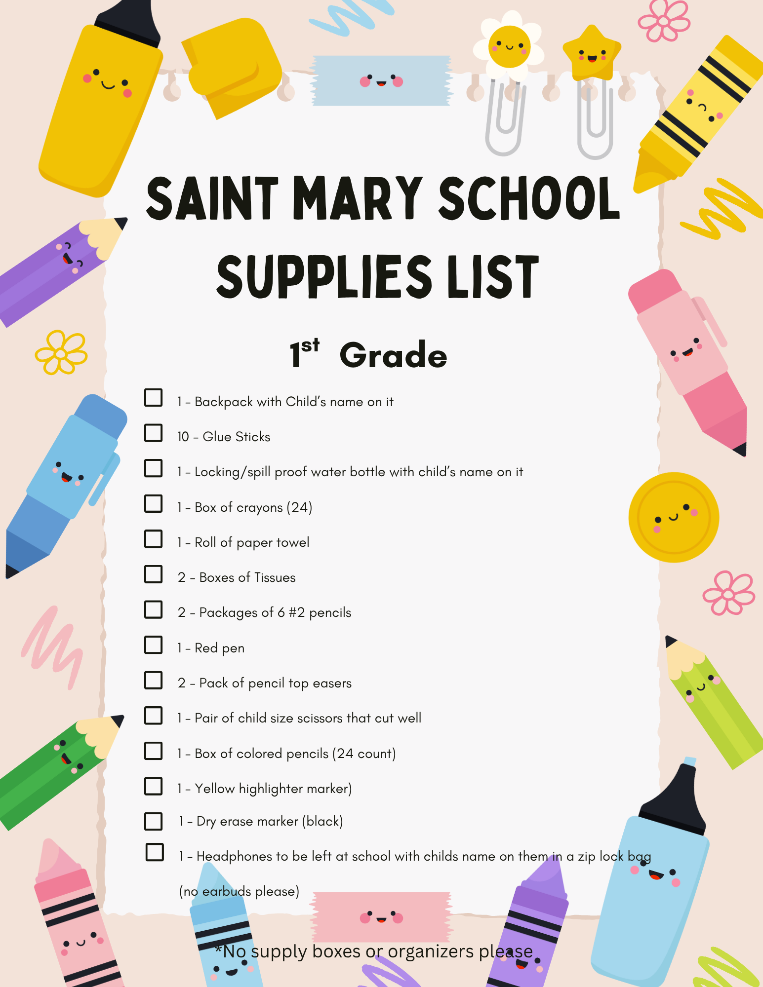 Class Supply Lists - Saint Mary Catholic School - Paw Paw, MI