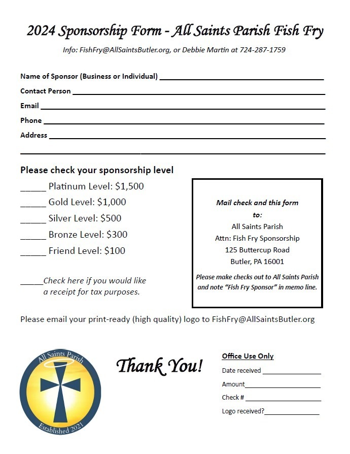 Fish Fry Sponsorships - All Saints Parish in Butler, PA - Diocese of ...