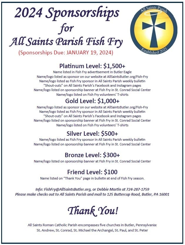 Fish Fry Sponsorships - All Saints Parish in Butler, PA - Diocese of ...