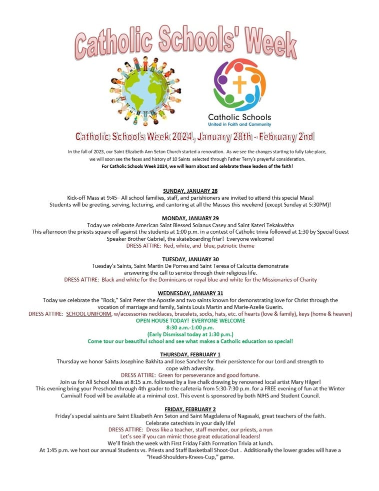 Catholic Schools Week - St. Elizabeth Ann Seton Catholic Church - Fort ...