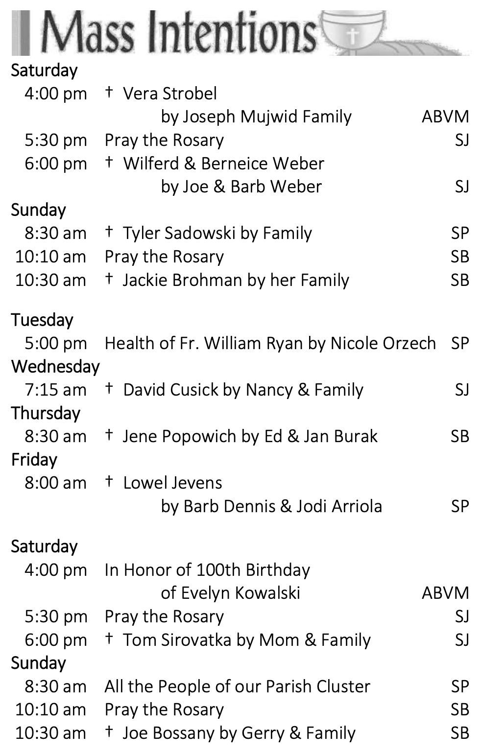 SSPBAndJ Catholic Cluster Family | Mass Intentions - November 15 ...