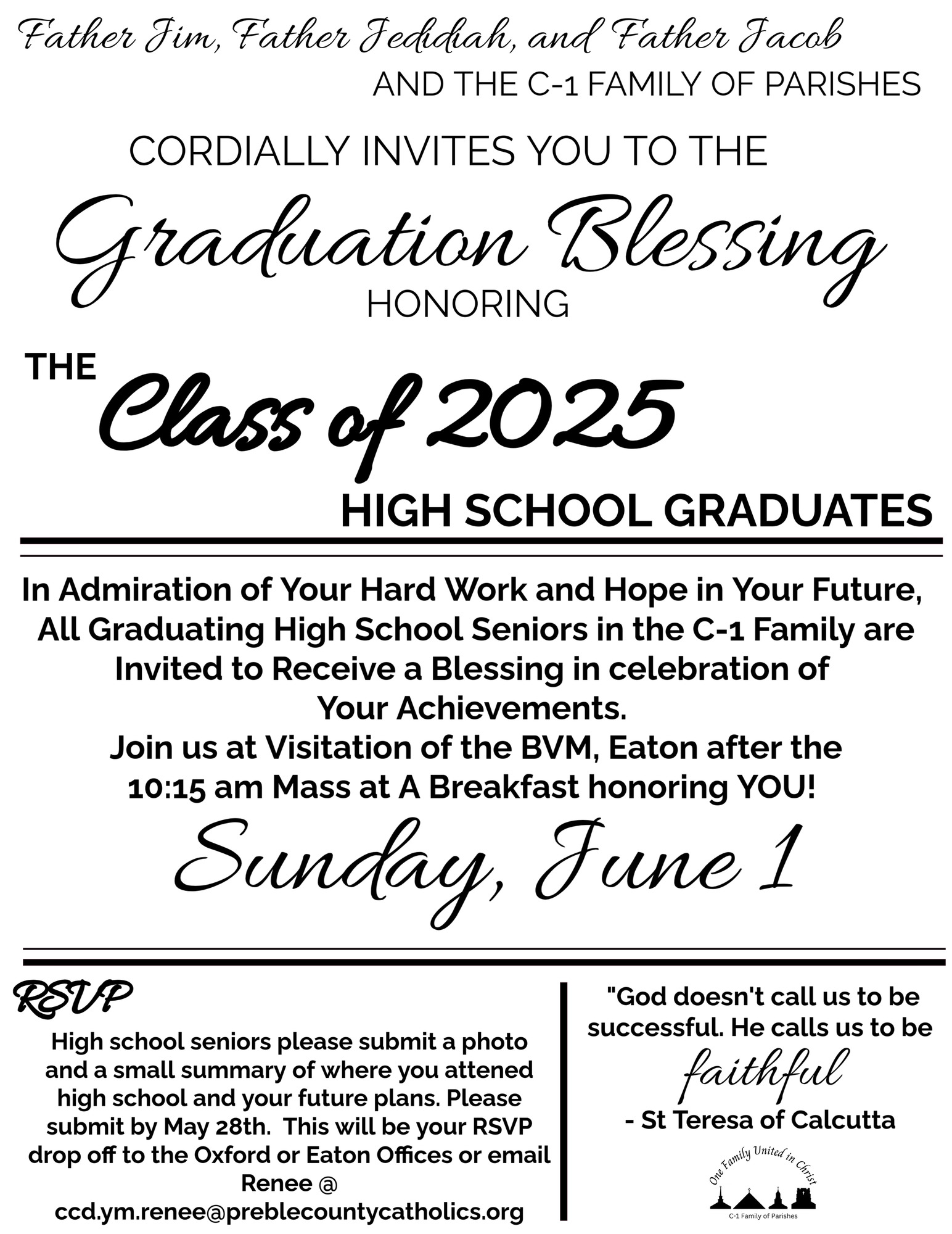 High School Graduation Breakfast and Blessing - Welcome Home! C-1 ...