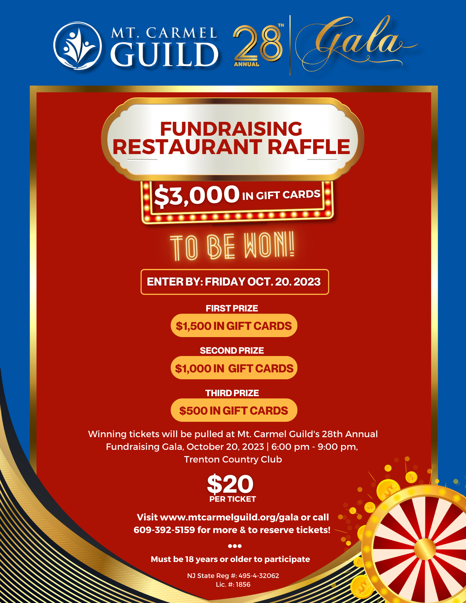 Restaurant Gift Card Raffle - Mount Carmel Guild of Trenton - Trenton, NJ