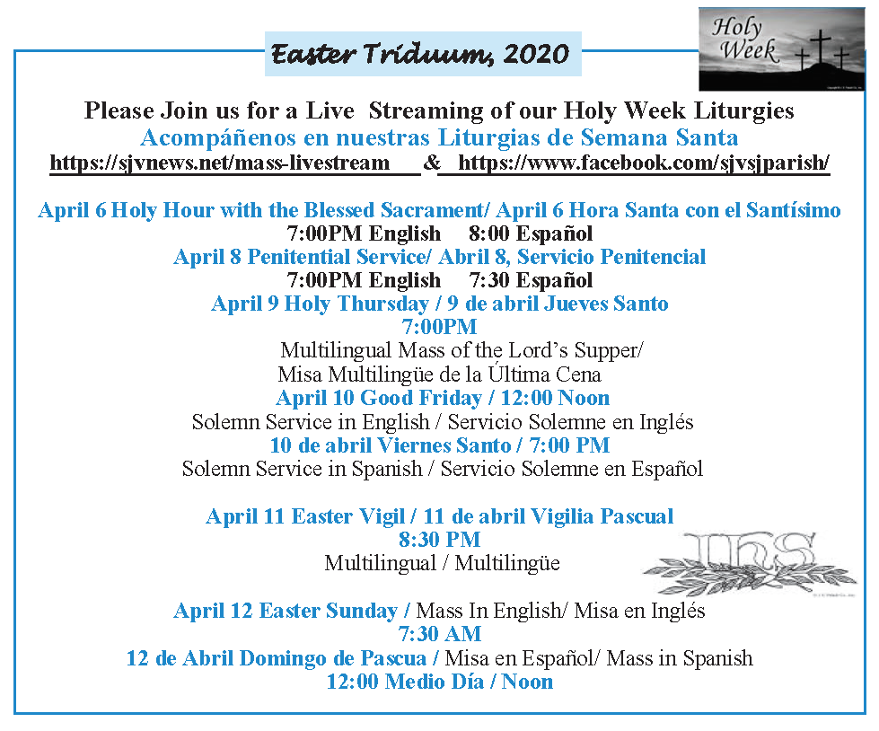 Holy Week Schedule - Saint John Vianney Parish - San Jose, CA