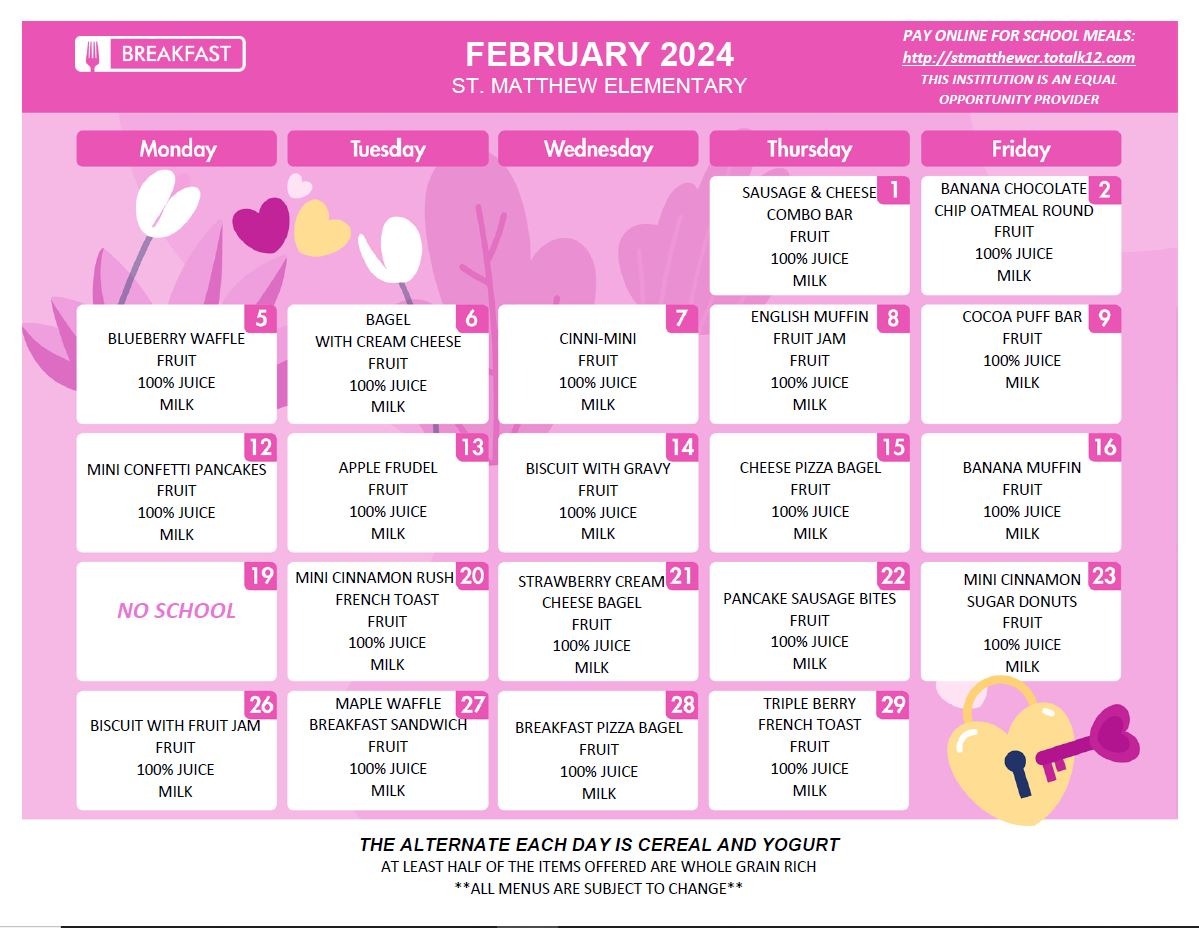 Menus - St. Matthew Catholic School - Cedar Rapids, IA