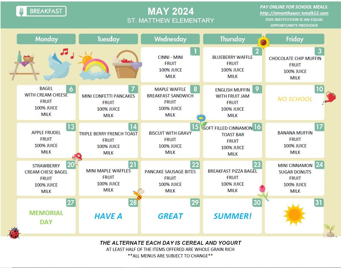 Menus - St. Matthew Catholic School - Cedar Rapids, IA