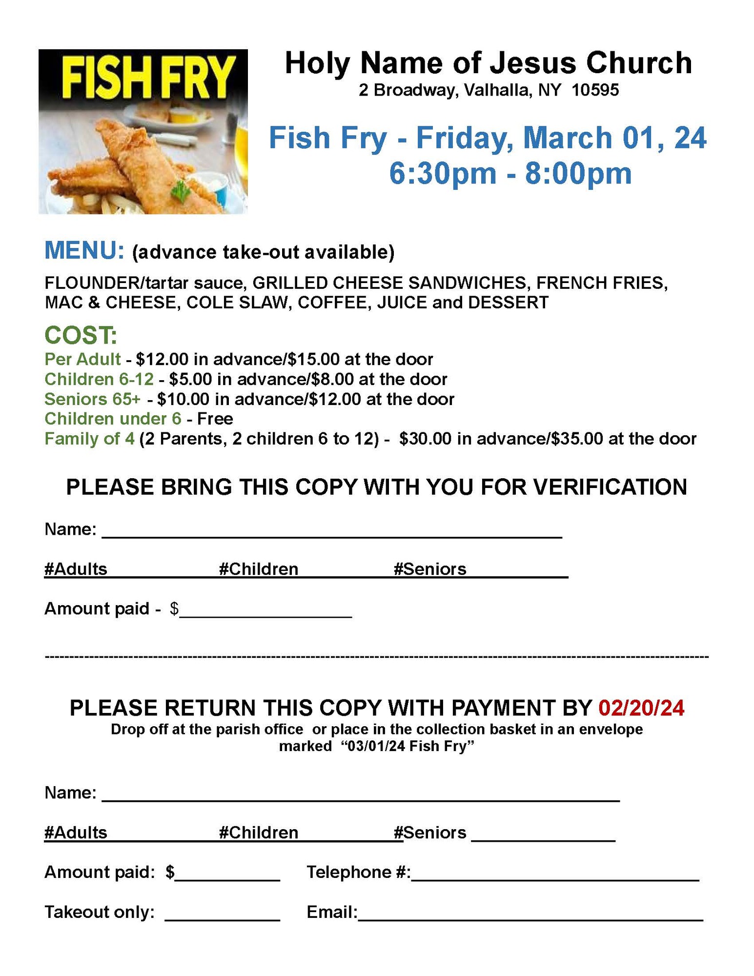 Fish Fry Dinner - Holy Name of Jesus Church - Valhalla, NY