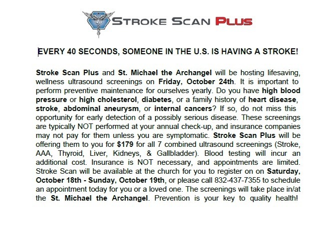 Stroke Scan Plus Ultrasound Screenings - St. Michael the Archangel ...
