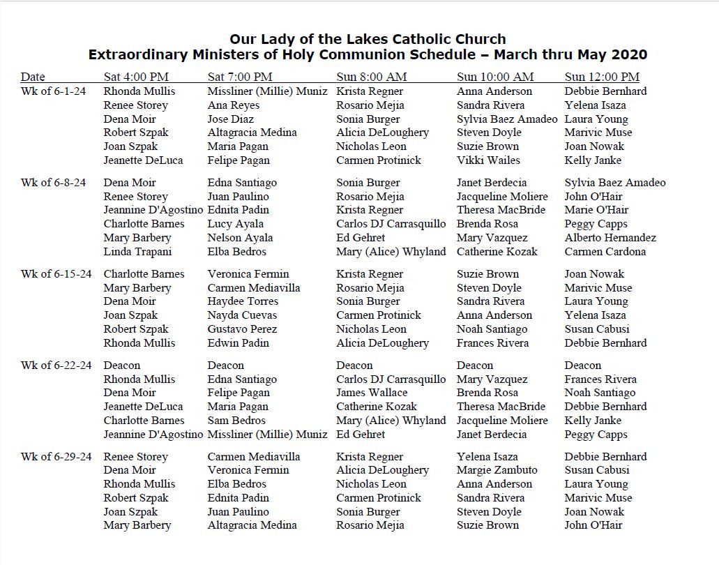 Our Lady of the Lakes Catholic Church | Extraordinary Ministers of Holy ...