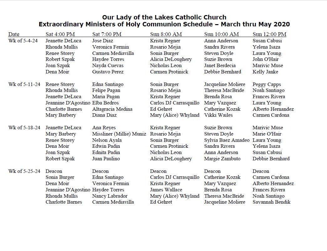 Our Lady of the Lakes Catholic Church | Extraordinary Ministers of Holy ...