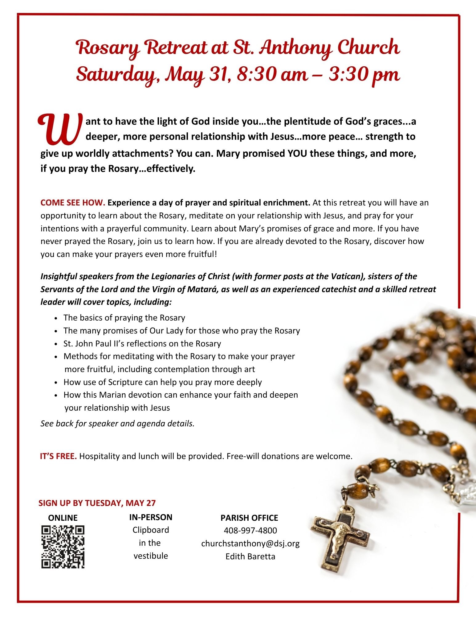 St. Anthony Church - Rosary Retreat Registration - San Jose, CA