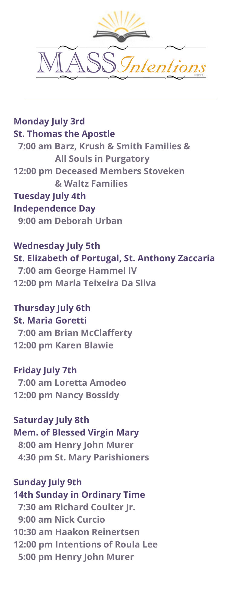 Mass Intentions | St. Mary Parish | Ridgefield, CT