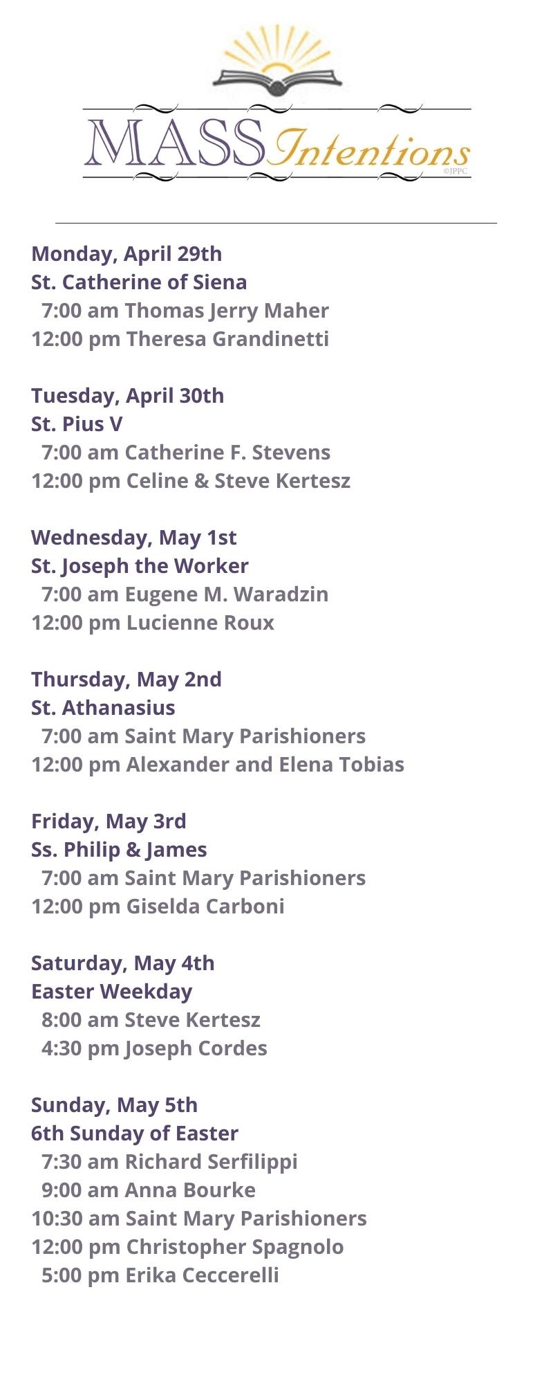 Mass / Candle Intentions | St. Mary Parish | Ridgefield, CT