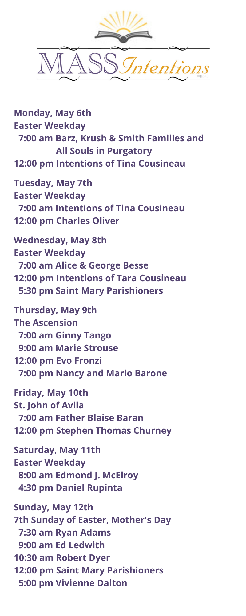 Mass / Candle Intentions | St. Mary Parish | Ridgefield, CT