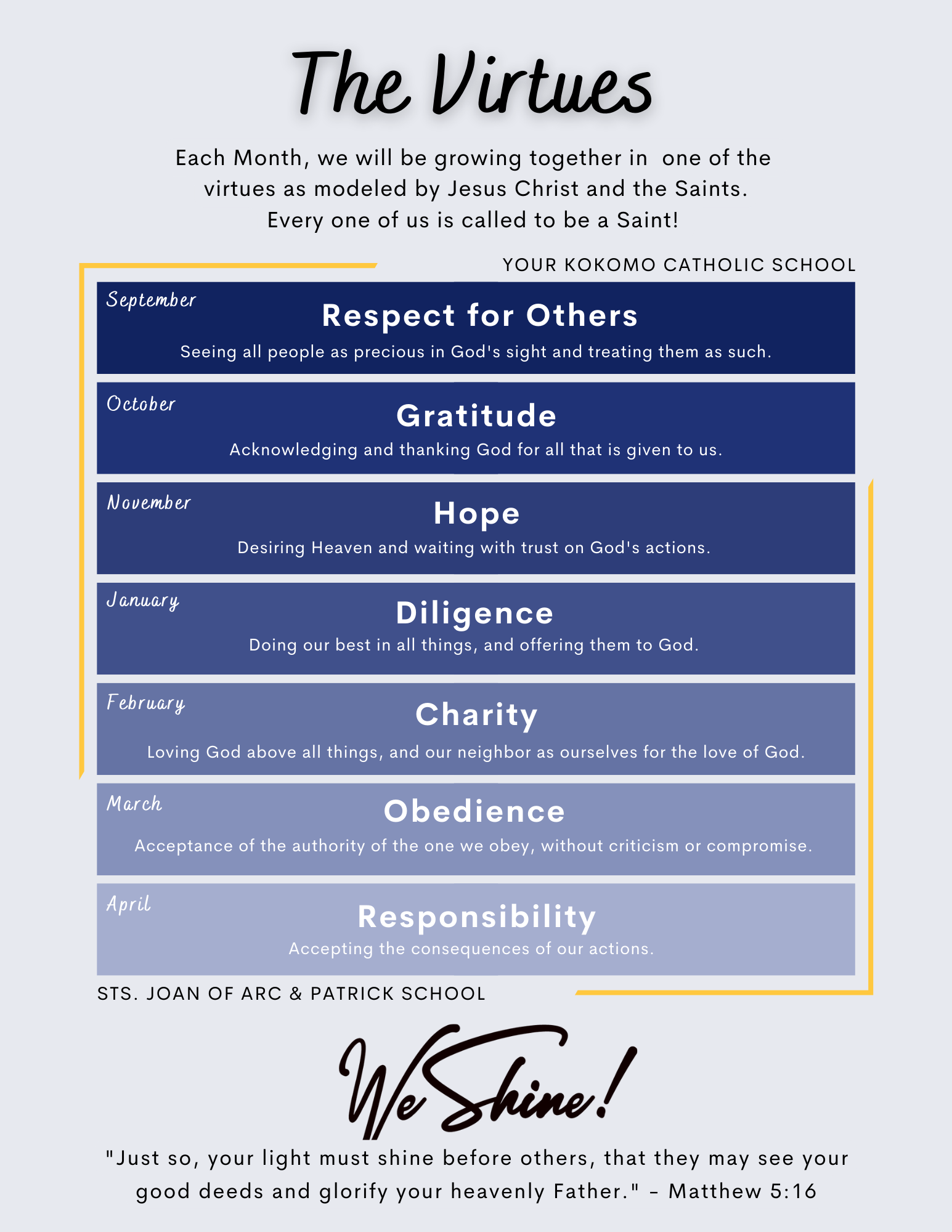 Virtues Program - Sts. Joan of Arc & Patrick School - Kokomo, IN