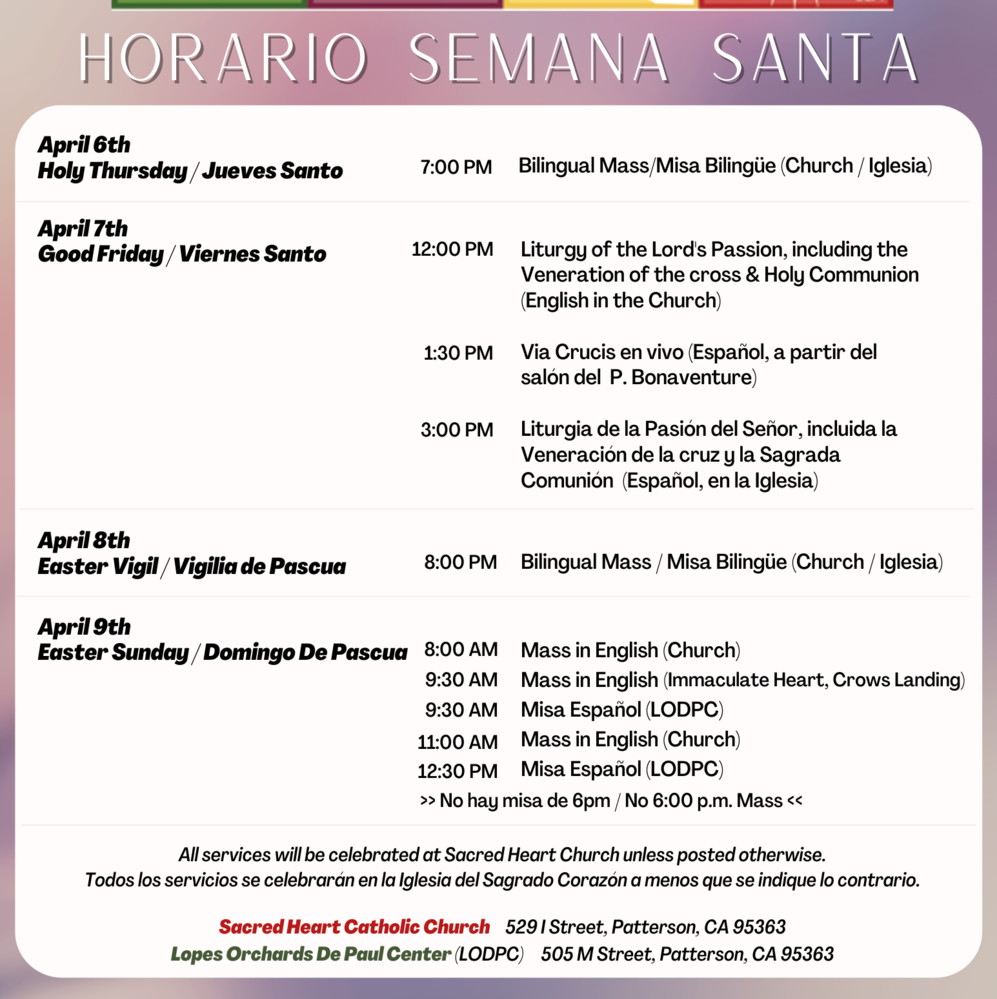 Holy Week Schedule - Sacred Heart Catholic Church - Patterson, CA