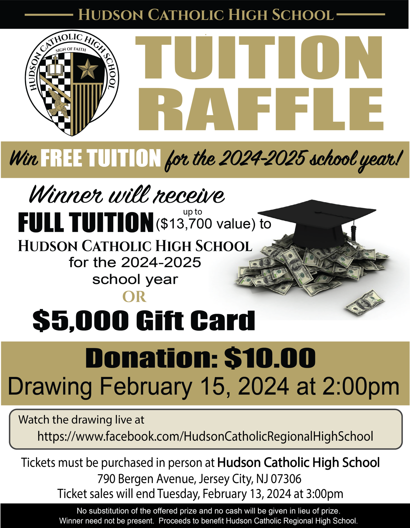 Tuition Raffle 2:00 PM February 15, 2024 - Hudson Catholic Regional ...