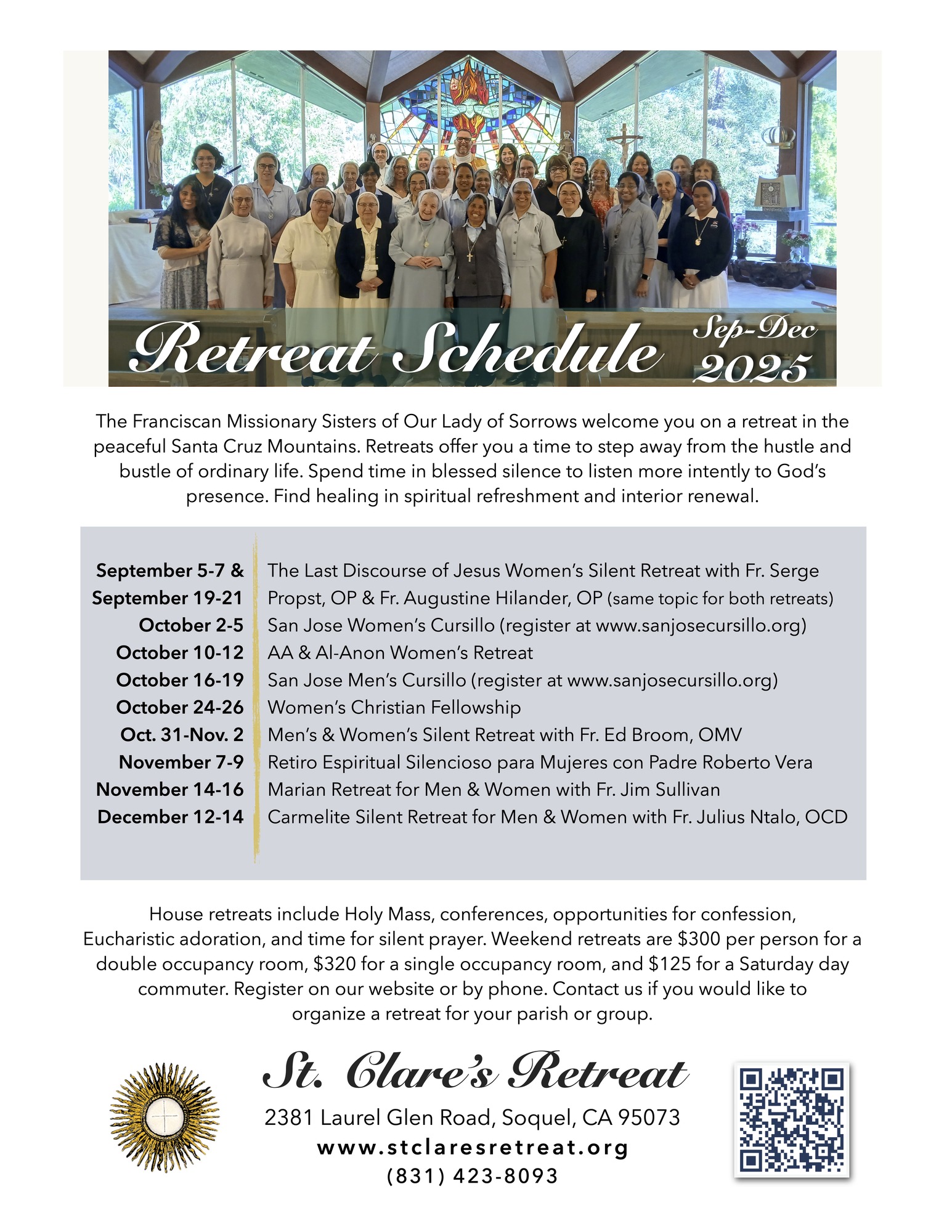 2025 Retreat Schedule - St. Clare's Retreat - Soquel, CA