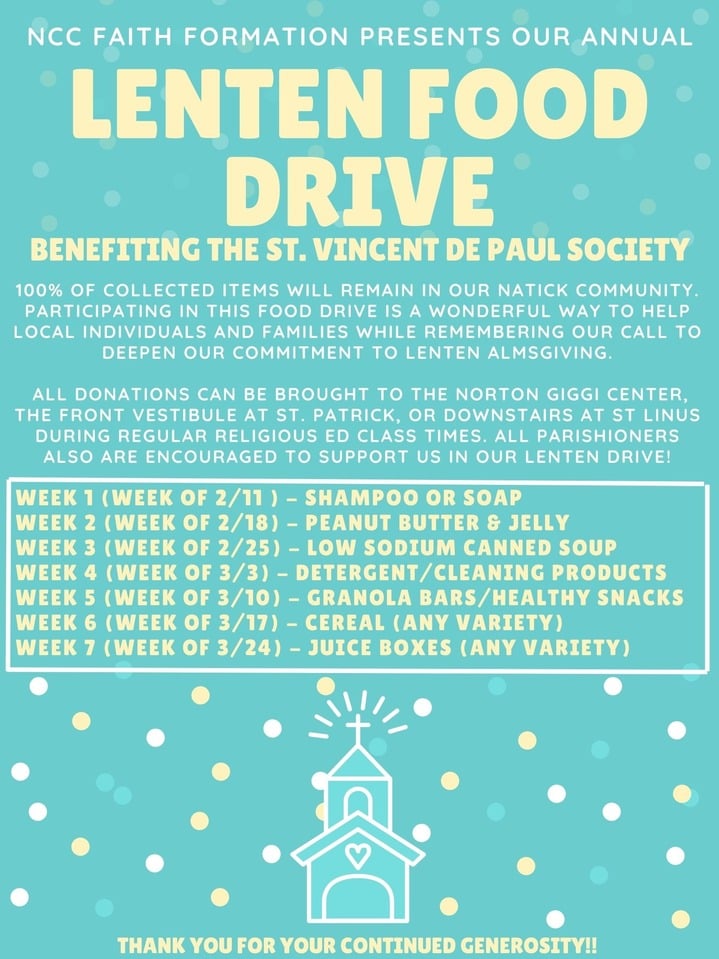 Lenten Food Drive - Natick Catholic Community - Natick, MA