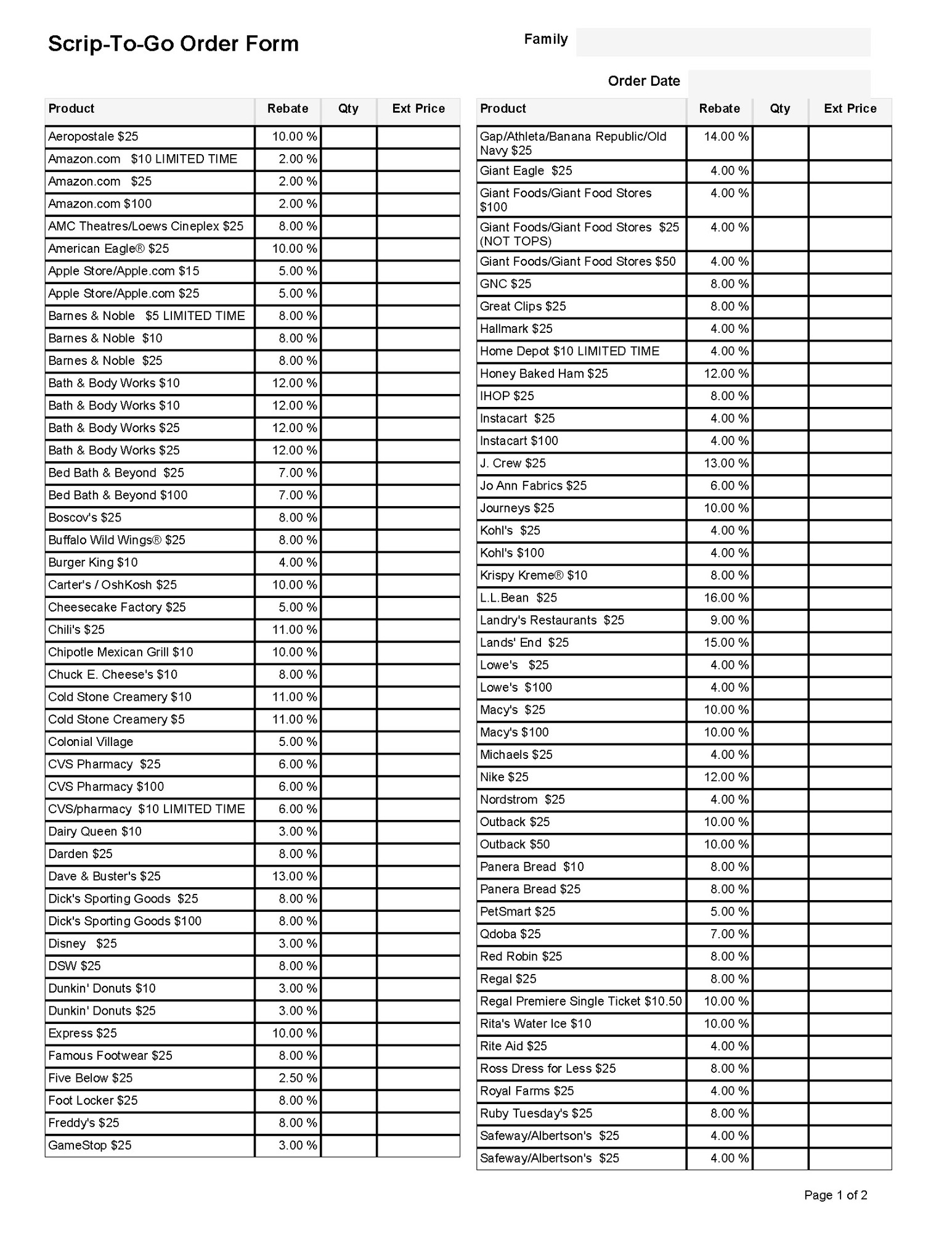 SCRIP - St. Francis of Assisi School - Springfield, PA