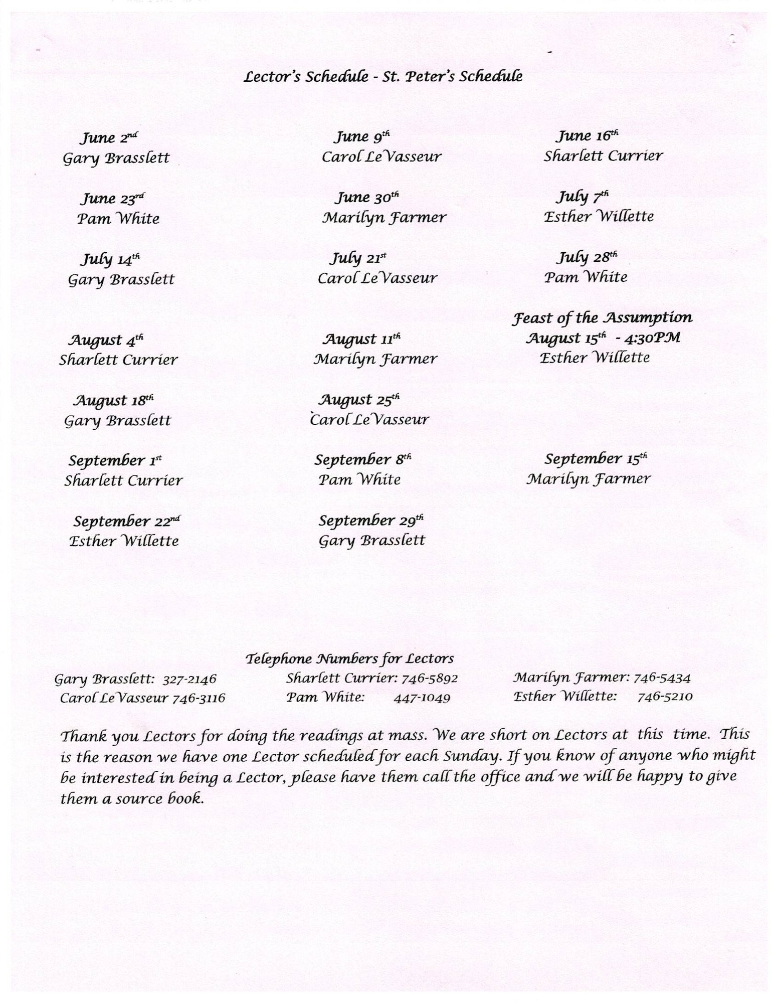 Lector Schedule 2024 - Christ The Divine Mercy Parish - East ...