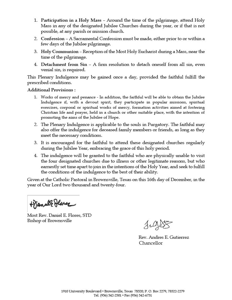 Bishop Daniel E. Flores decree for Jubilee 2025 - Immaculate Conception ...