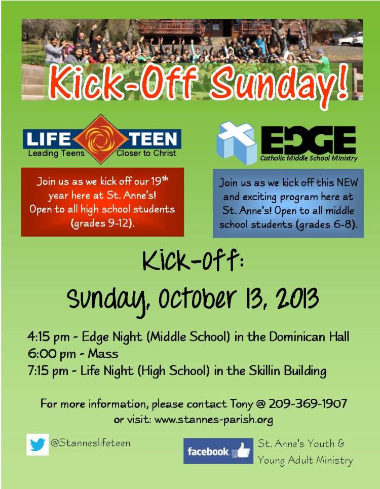 EDGE & LIFE TEEN KICK OFF SUNDAY | St. Anne's Catholic Church and ...