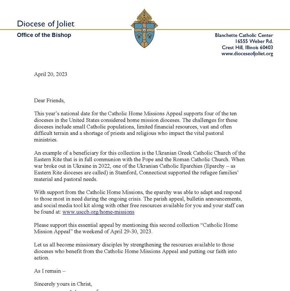 Catholic Home Missions Appeal - St Anthony - Frankfort, IL